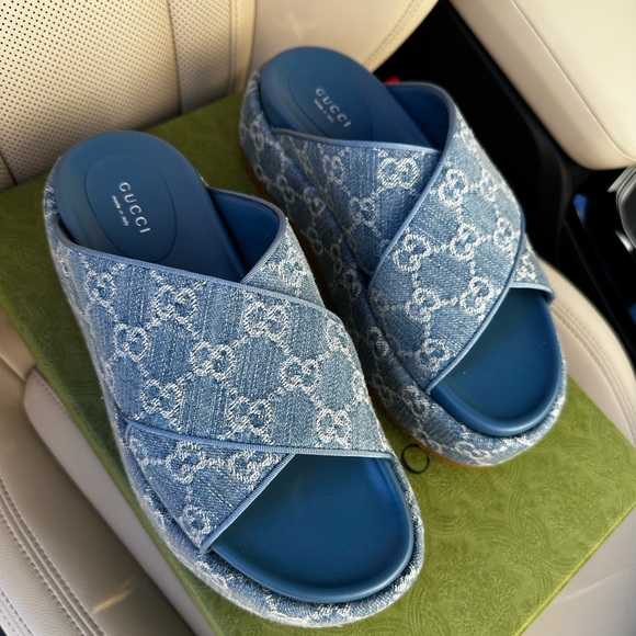 Gucci | Shoes | Gucci Womens Denim Platform Slide Sandals Light Blue Sz ...